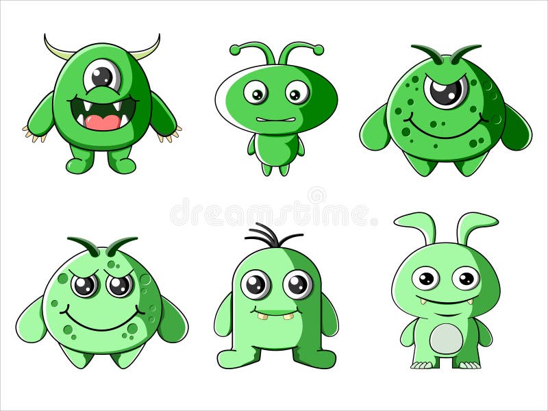 Set Bundle Green Monster Illustration Design Stock Vector ...