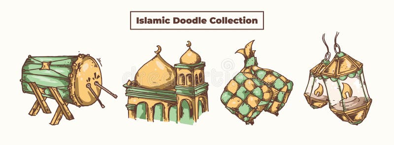 Islamic Doodle Hand Drawn Collection Stock Vector - Illustration of ...