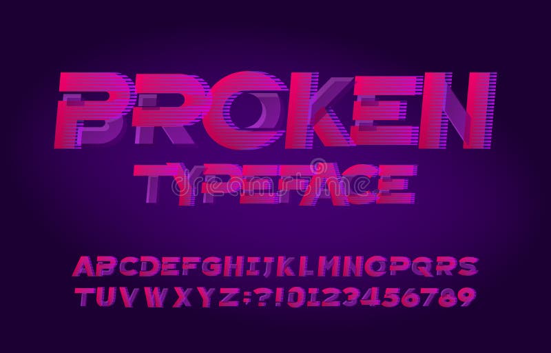 Broken Alphabet Typeface. Futuristic Letters and Numbers Stock Vector ...