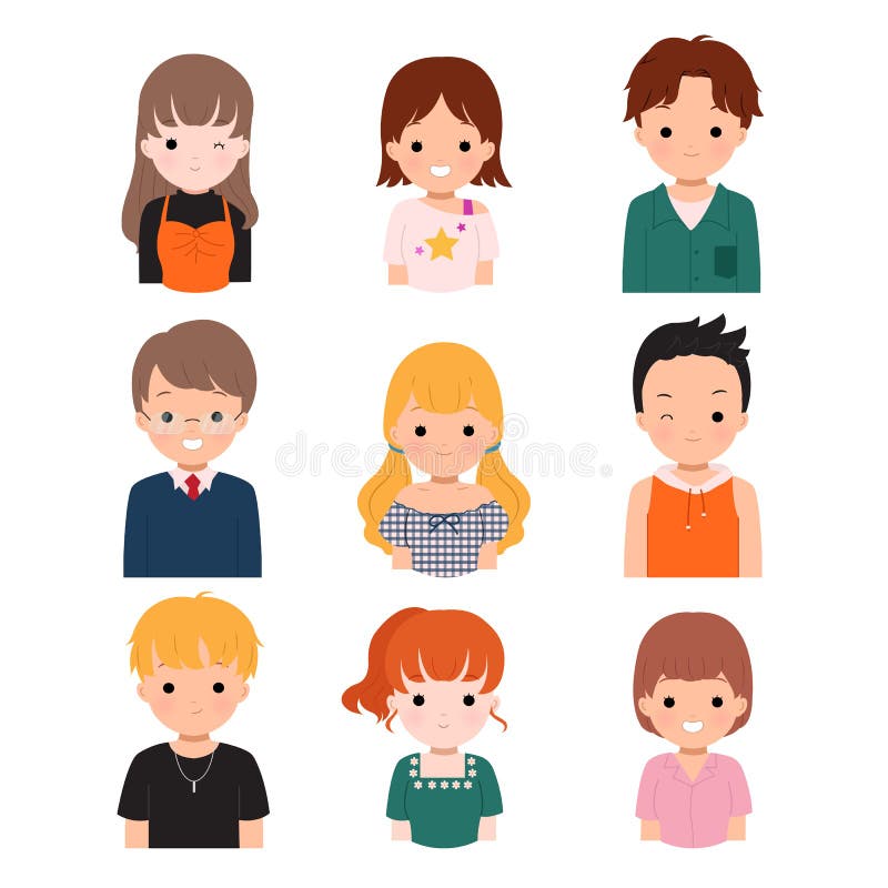 Collection of Female and Male Avatar Set. Teenager and College Student ...