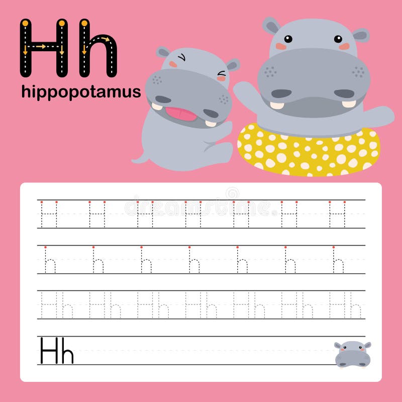 H, Hippopotamus, Alphabet Tracing Worksheet for Preschool and ...