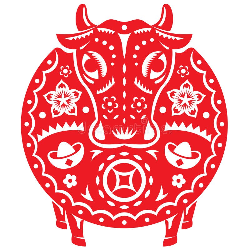 Chinese Year of OX Bull Vector Illustration in Paper Cut Style Stock ...