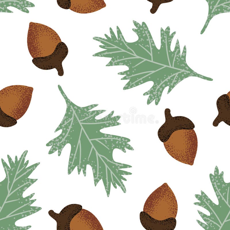 Seamless Oak Tree Pattern, Hand Drawn Oak and Leaves Illustration ...