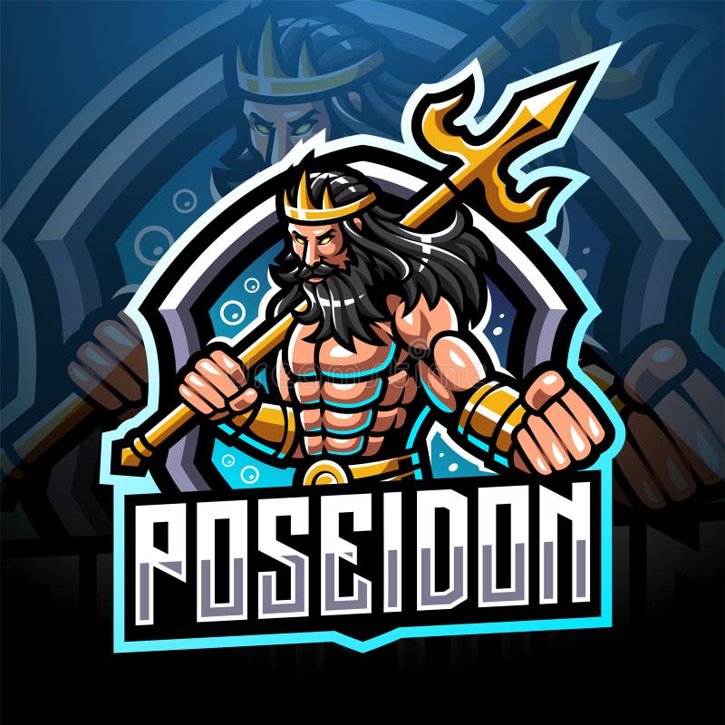 Poseidon Esport Mascot Logo Design with Trident Weapon Stock Vector ...