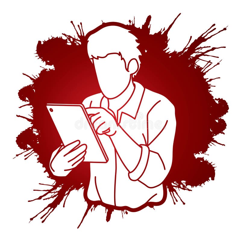Man Using Digital Tablet Cartoon Graphic Stock Vector - Illustration of ...