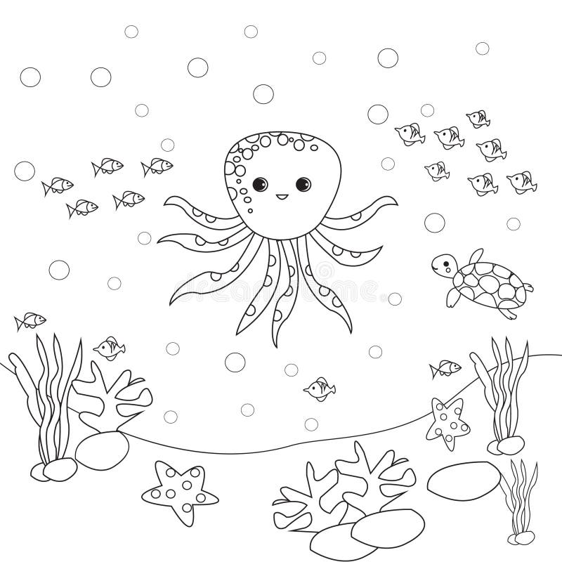 Sea Underwater World Coloring Page Illustration Vector. Perfect for ...