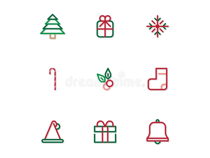 Christmas Icons Set with White Background. Linear, Outlined, Simple ...