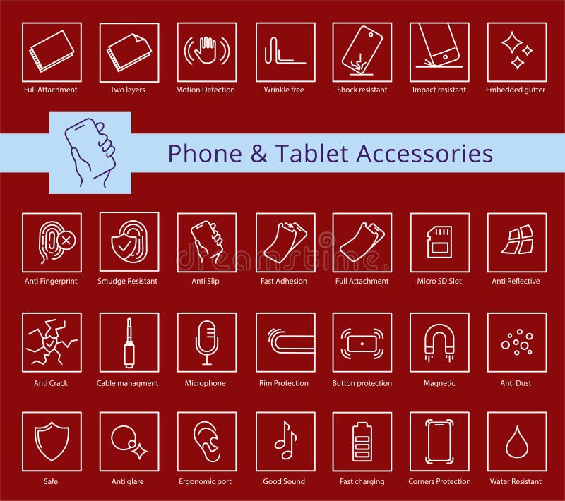 Phone and Tablet Covers and Accessories Properties Icon Set, . Thine ...