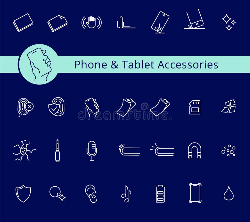 Phone and Tablet Covers and Accessories Properties Icon Set, Vector ...