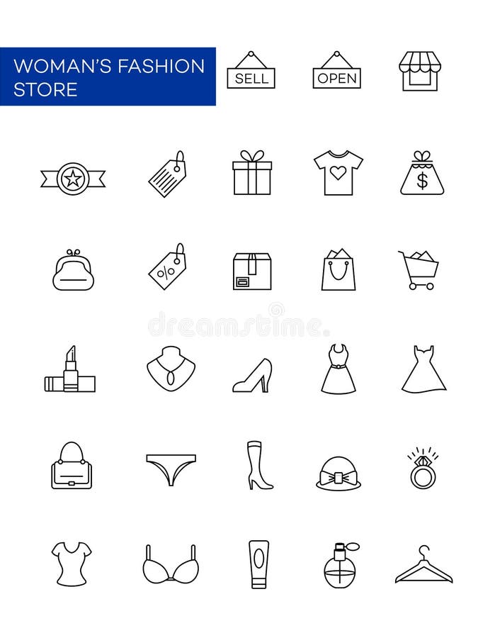 A Collection of Icons Related To Women`s Fashion Stores. Clothing Icons ...