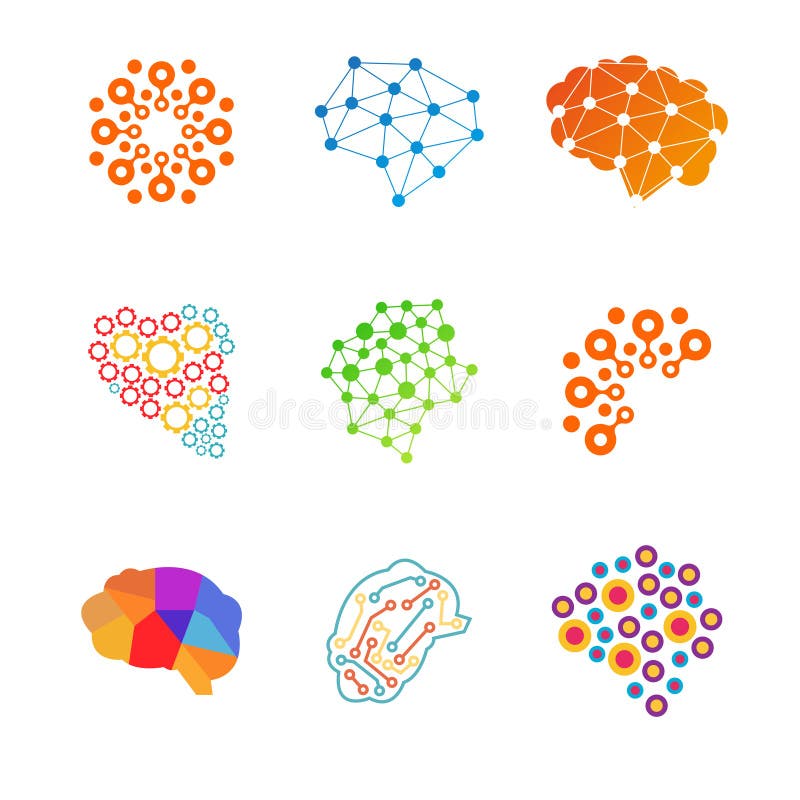 Brain Icon Set. Digital Brain Logo Set Stock Vector - Illustration of ...
