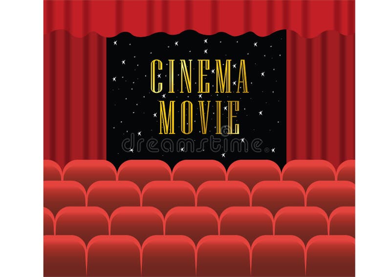 Inside Movie Theater Screening a Big Screen Movie with Red Curtains,Red ...