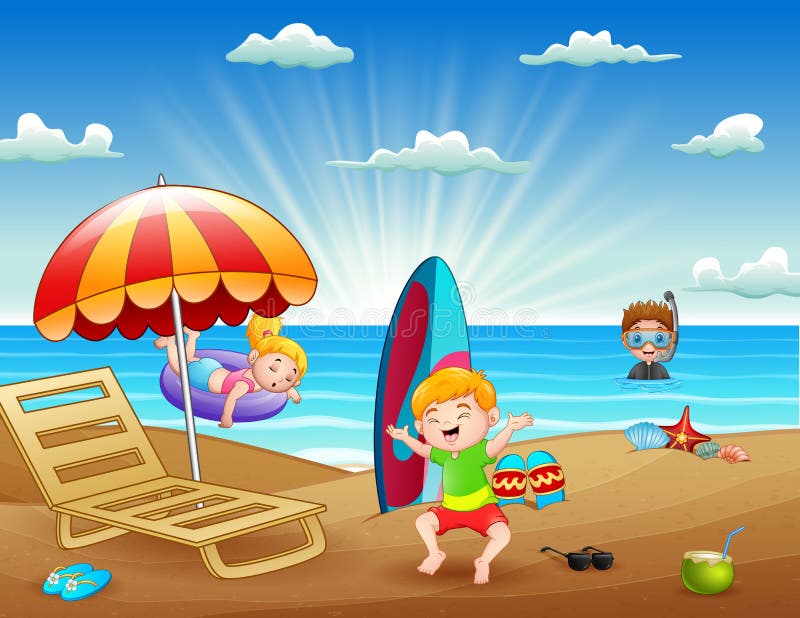 Summer Holiday with Children Having Fun at the Beach Stock Vector ...