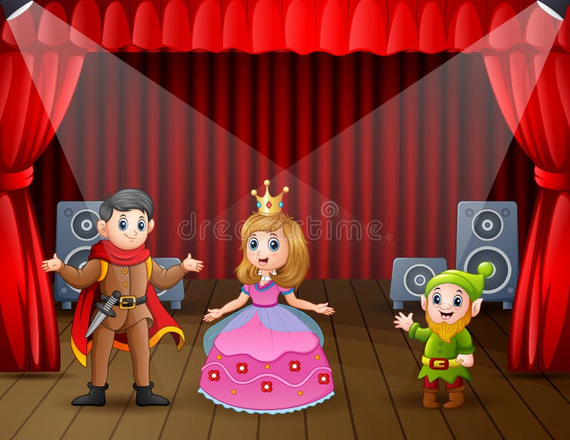 A Prince and Princess Doing Drama Show on Stage Stock Vector ...