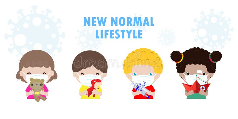 New Normal Lifestyle Concept after Coronavirus Outbreak, Kids Wearing ...