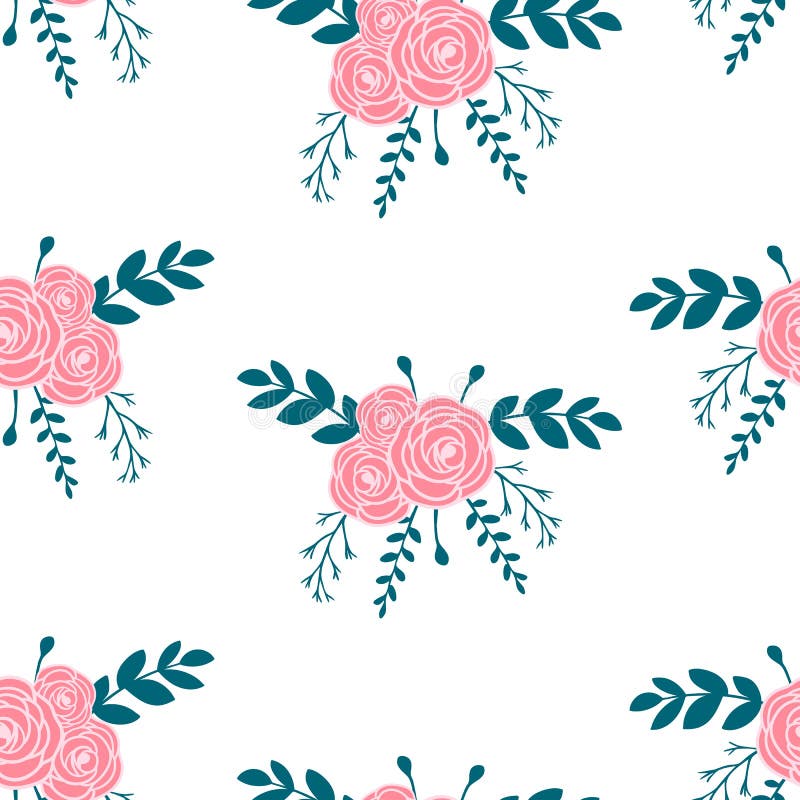 Abstract Bouquet Flowers Pattern, Roses in Pink Color Illustration ...