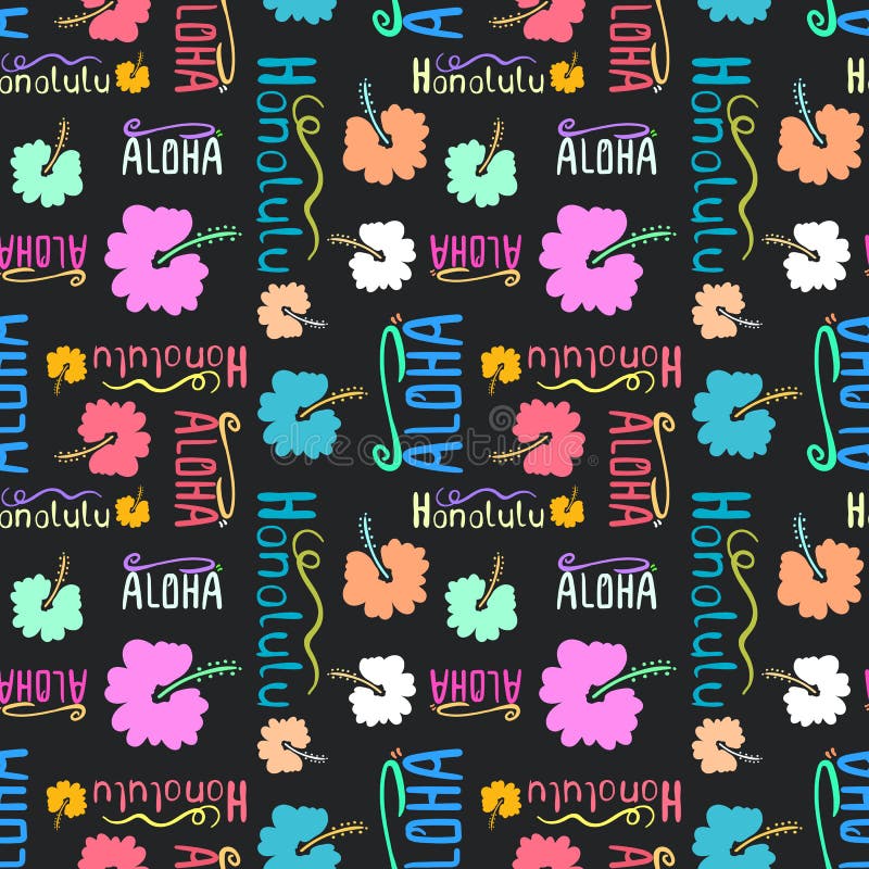 Aloha and Honolulu Text Pattern, Denim Hawaii Pattern, Vector ...