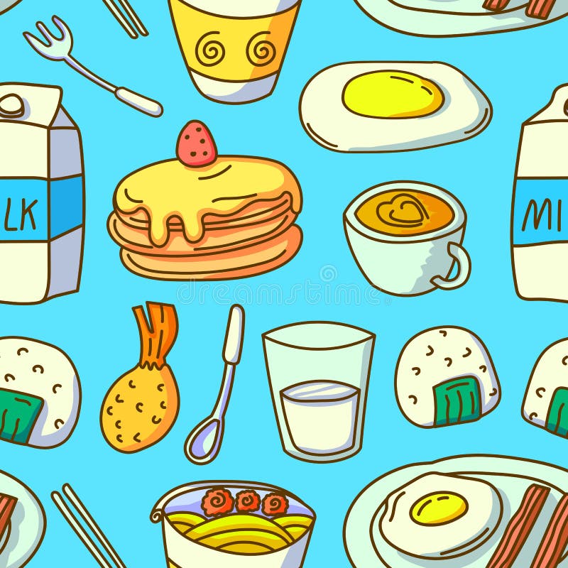 Doodle Breakfast Pattern, Breakfast Illustration, Seamless Pattern, Vector Illustration EPS 10 ...