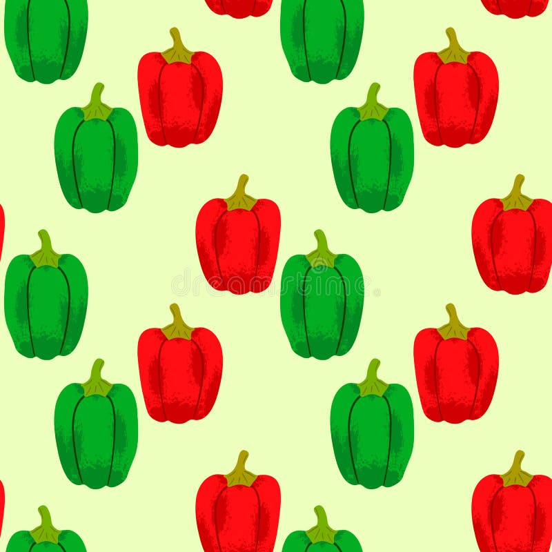 Seamless Bell Peppers Pattern, Green Pepper and Red Pepper Illustration ...