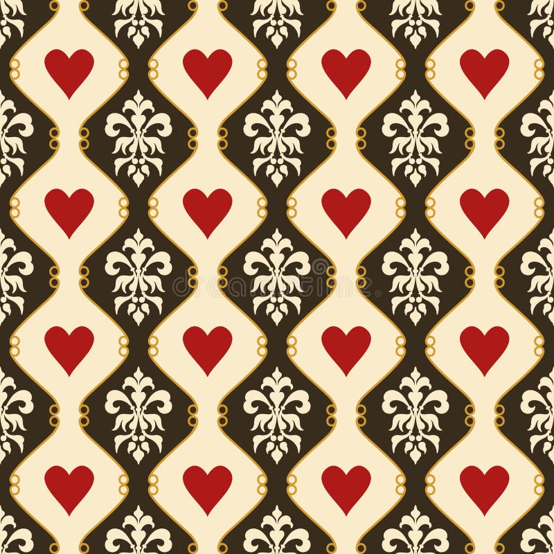 Abstract Victorian Hearts Playing Card Background, Seamless Pattern ...