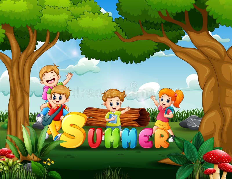 Happy School Kids Having Fun at Summertime Stock Vector - Illustration ...