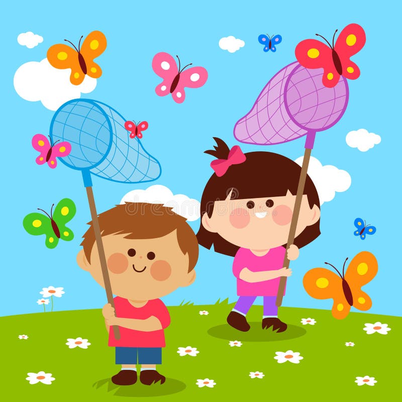 A Boy Catching Butterflies at the Riverside Stock Vector - Illustration ... A Boy Catching Butterflies at the Riverside Stock Vector - Illustration ...