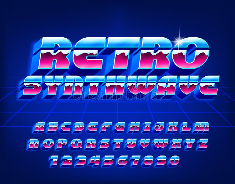 Retro Synthwave Alphabet Font. 3D Letters, Numbers and Symbols in 80s ...