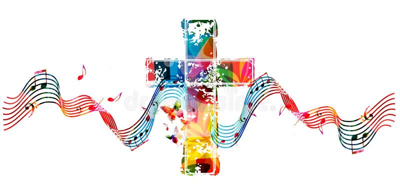 Colorful Christian Cross with Music Notes Isolated Vector Illustration ...
