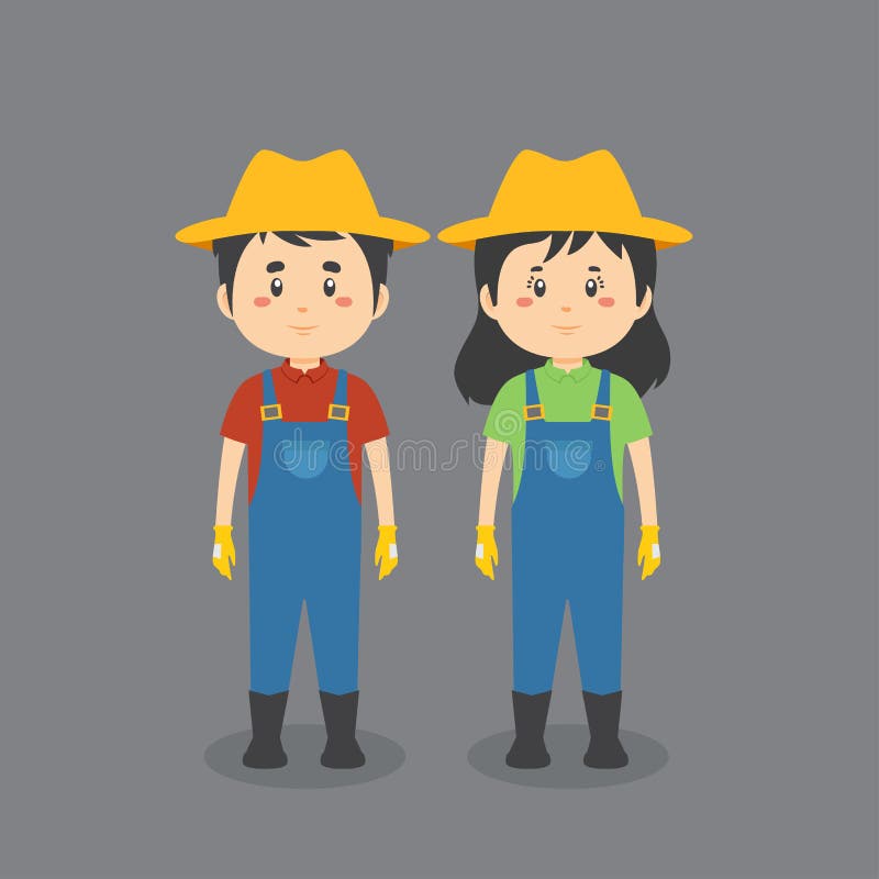 Couple Character Wearing Farmer Uniform Stock Vector - Illustration of ...