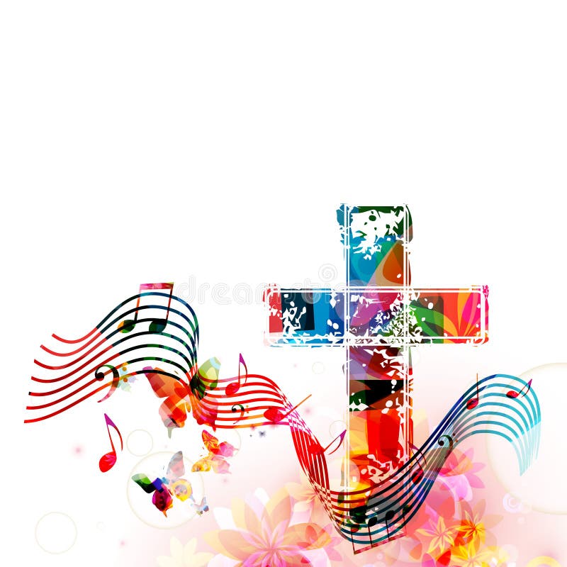 Colorful Christian Cross with Music Notes Isolated Vector Illustration ...