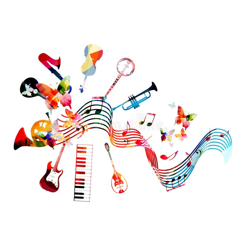 Colorful Musical Background with Male Head and Musical Instruments ...