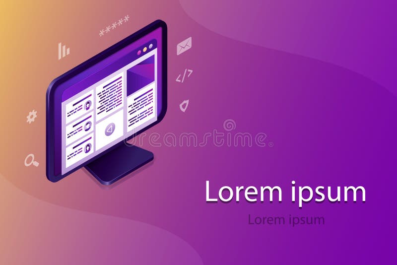 Online Content Creation.website Windows and Monitor.isometric Landing ...