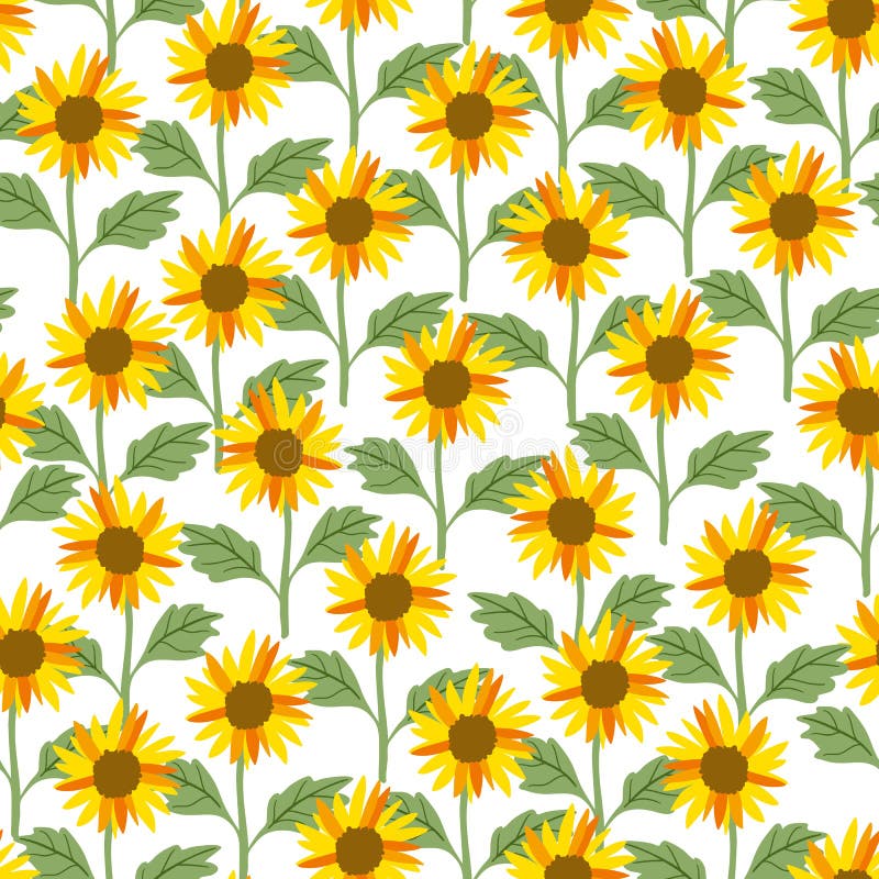 Seamless Sun Flowers Pattern, Nature Flowers Illustration, Fashionable ...