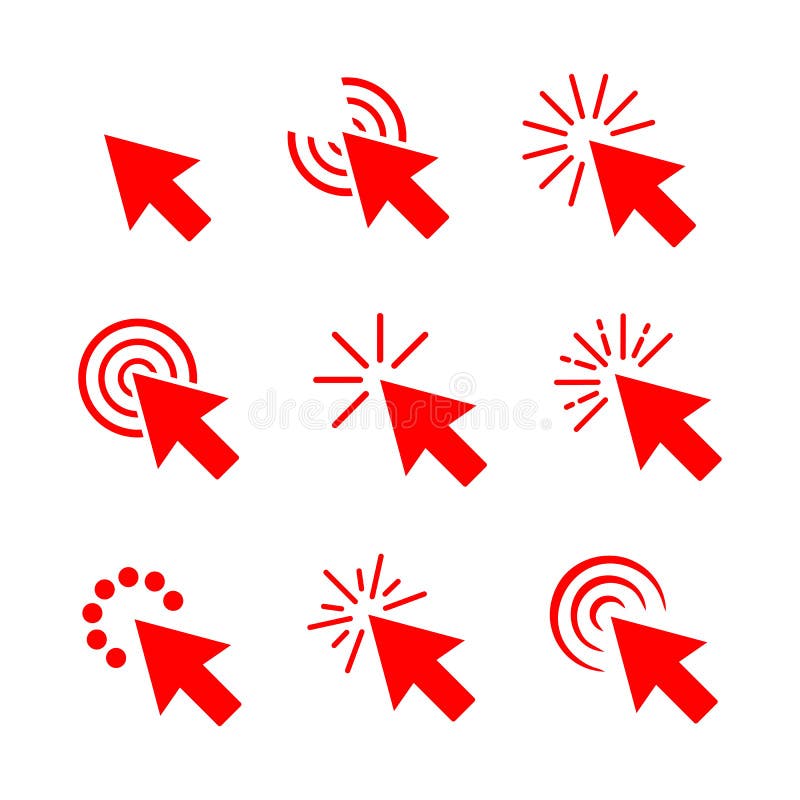 Red Clicks Cursor Vector Icon Set. Stock Vector - Illustration of ...