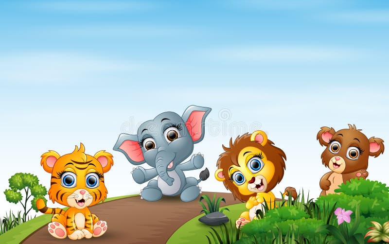 Wild Animals Sitting on the Road Stock Vector - Illustration of jungle ...