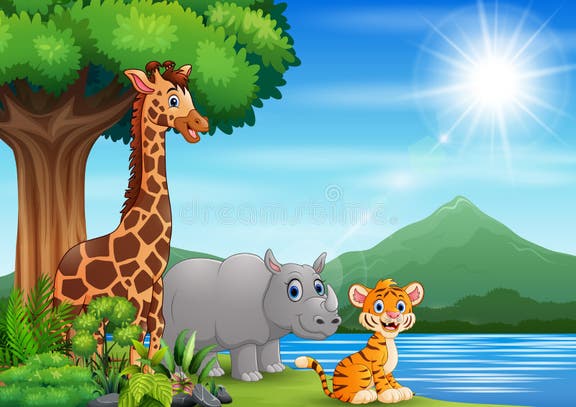 Wild Animal Playing in Nature Landscape Stock Photo - Image of giraffe ...