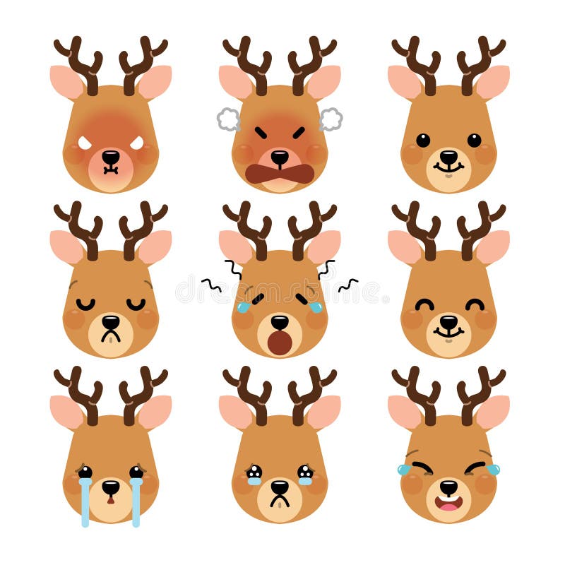 Set of Expression of Emotions of Funny Reindeer for Christmas ...