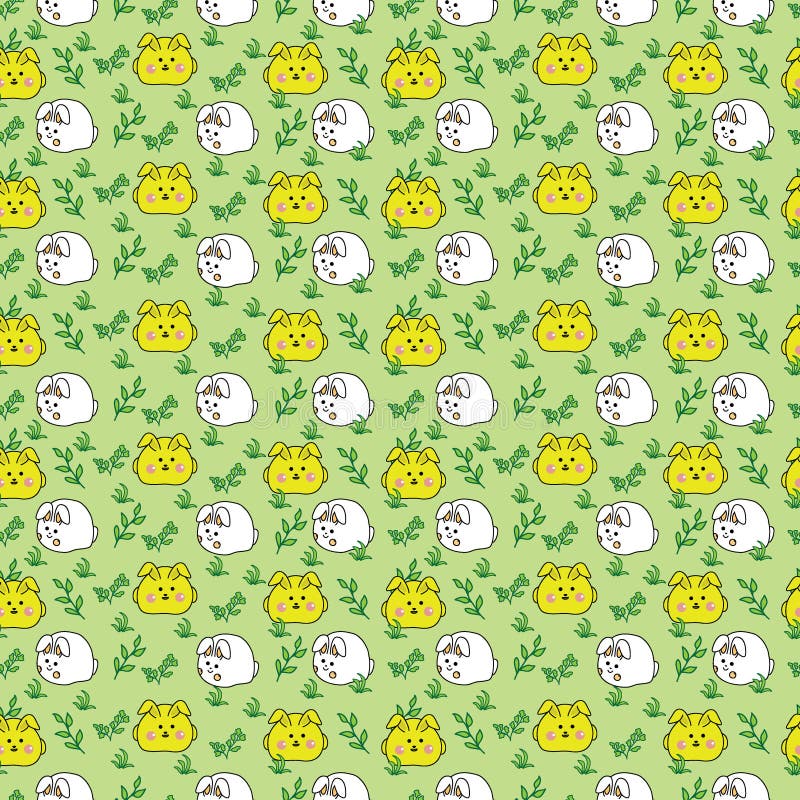 Seamless Pattern with White Rabbits and Adorable Yellow Rabbits Stock ...