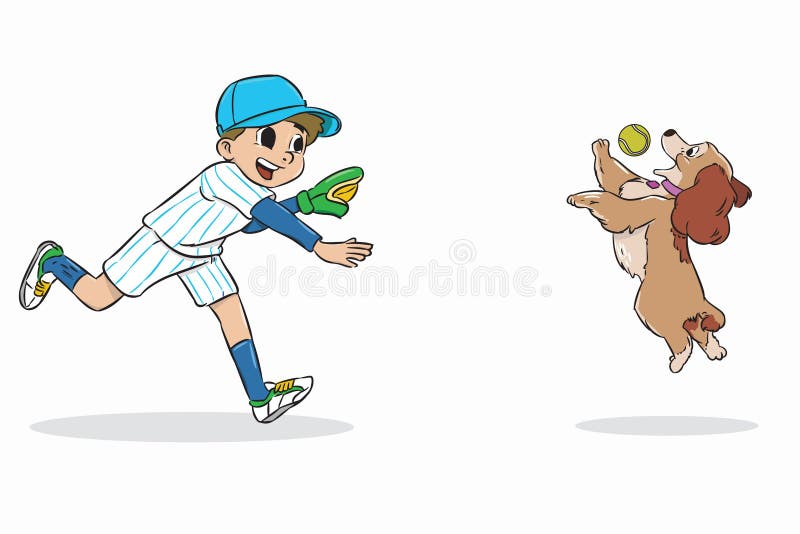 Boy Throw Ball To the Dog Jumping Vector. Stock Vector - Illustration ...