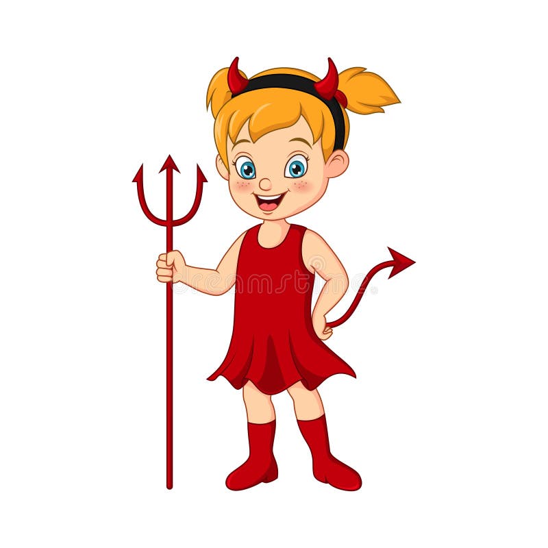 Cartoon Funny Devil Girl Holding a Pitchfork Stock Vector ...