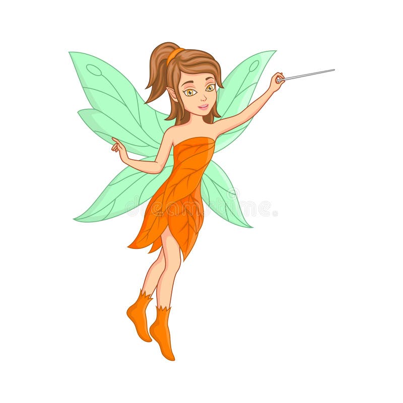 Cartoon Little Fairy Flying with Magic Stick Stock Vector ...