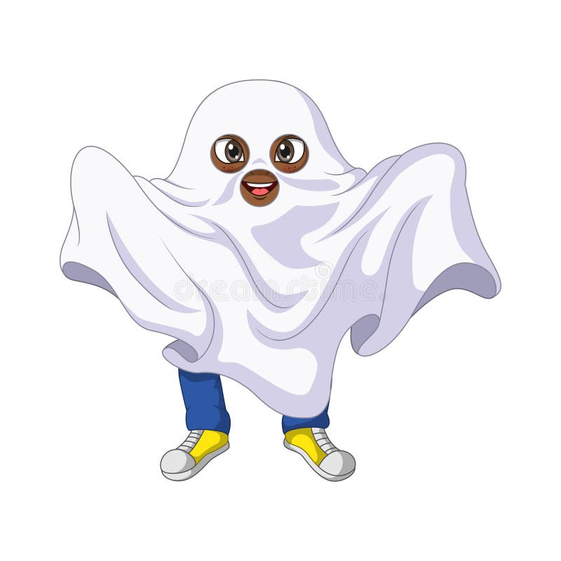 Cartoon Kid Wearing in a Ghost Costume Stock Vector - Illustration of ...