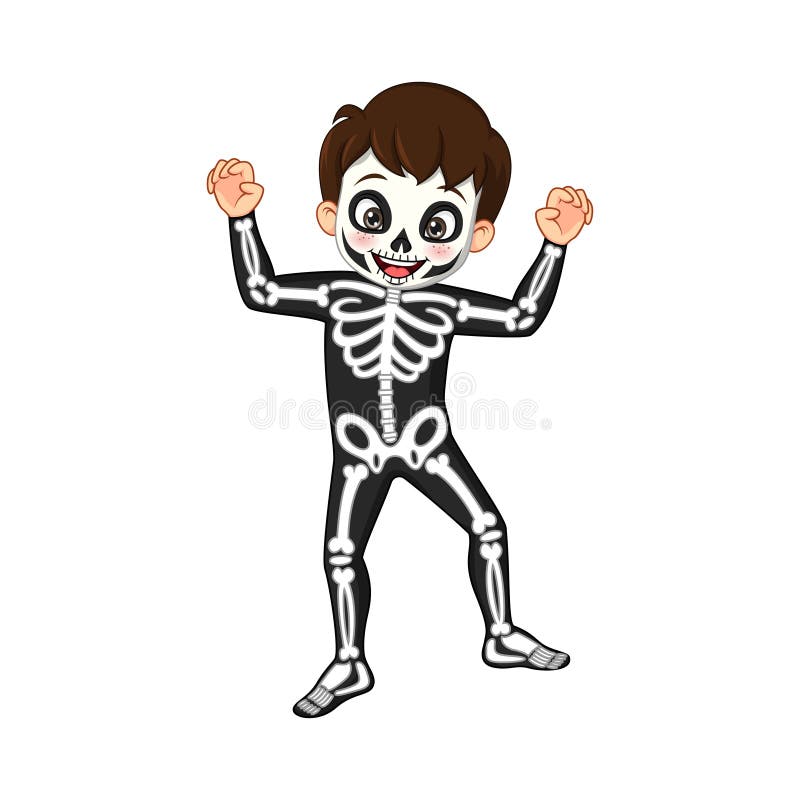 Cartoon Boy in Halloween Skeleton Costume Stock Vector - Illustration ...