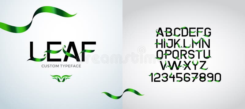 Green Leaf Floral Alphabet Font with Uppercase Letters and Figures ...