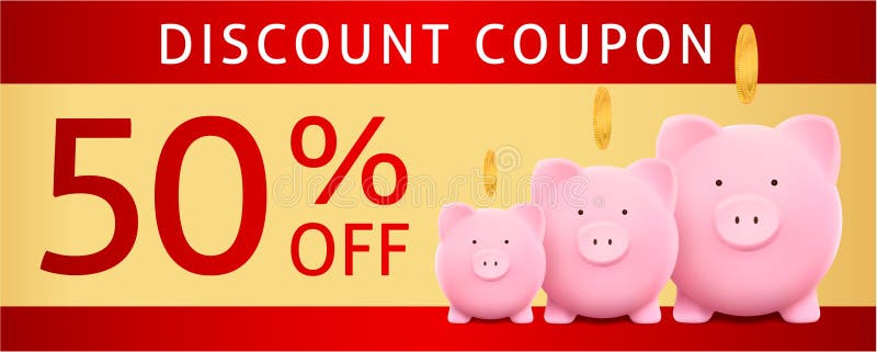 Discount Coupon with Family Piggy Bank with Gold Coin and Sale Text: 50 ...