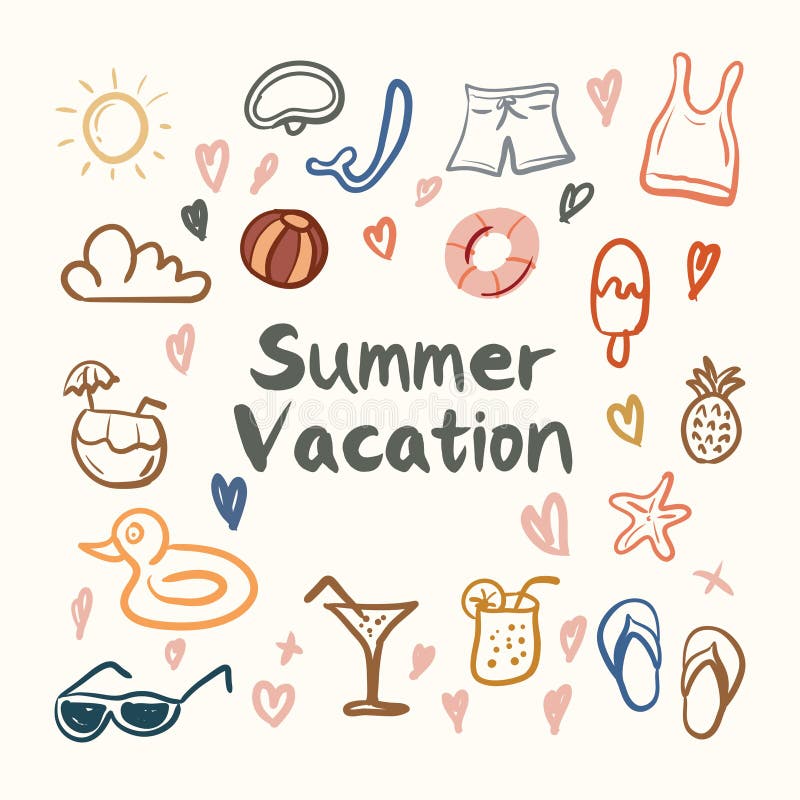 Summer Holidays and Traveling Doodles Vector Elements Stock Vector ...