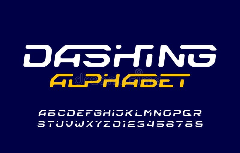 Dashing Alphabet Font. Dynamic Letters and Numbers Stock Vector ...
