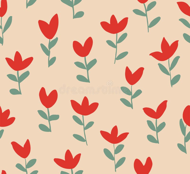 Minimal Solid Red Flowers Seamless Vector Pattern. Stock Vector ...