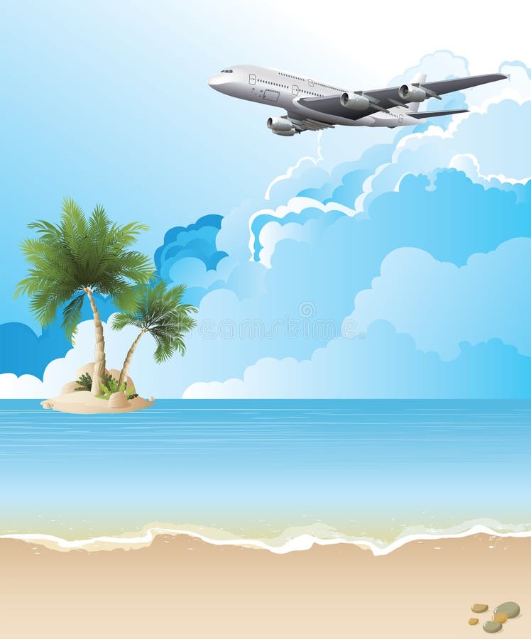 Airplane Flying Over Island Beach Stock Illustrations – 60 Airplane ...