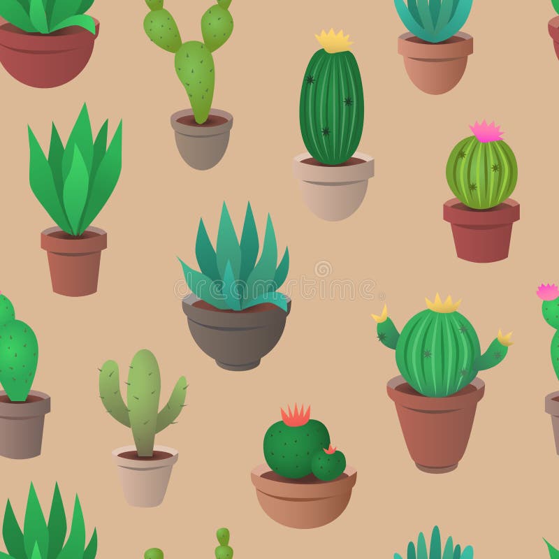 Cactus, Agave and Other Plants in Pots. Vector Icon Collection Stock ...